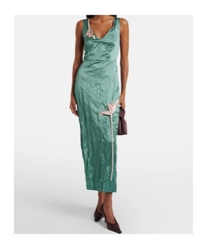 Erdem Floral-appliqué Satin Midi Dress
