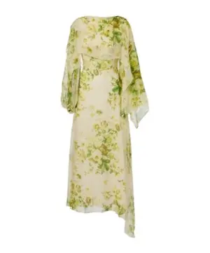 Erdem Draped Floral Silk Creponne Midi Dress - Nude