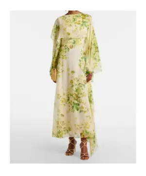 Erdem Draped Floral Silk Creponne Midi Dress