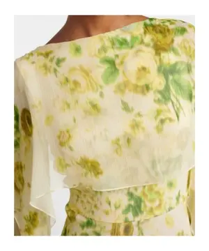 Erdem Draped Floral Silk Creponne Midi Dress