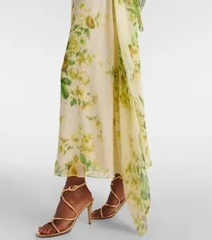 Erdem Draped Floral Silk Creponne Midi Dress