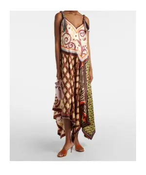 ALEMAIS Asymmetric Printed Silk Twill Midi Dress - Multicolor