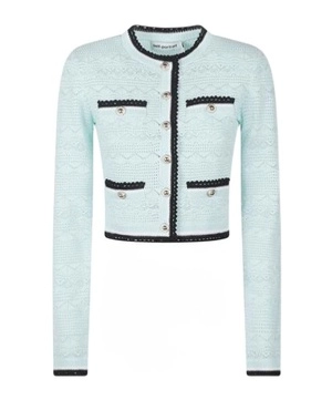 SELF-PORTRAIT Pointelle Cropped Cardigan - Mint Green