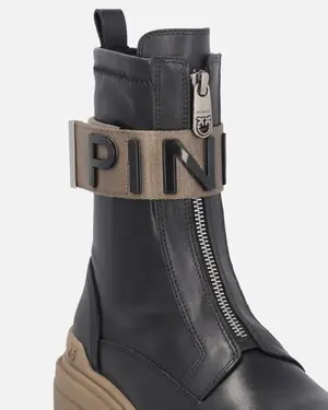 Pinko Logo Detailed Zipped Ankle Boots
