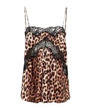 ANIYE BY Leonie Leopard Print Lace Trim Camisole - Black