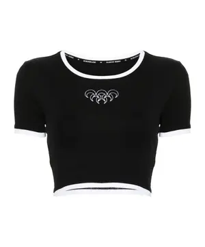 MARINE SERRE Logo Embroidered Crewneck T-shirt - Black