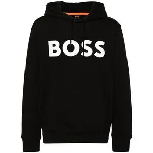 Hugo Boss Logo Printed Drawstring Hoodie - Black
