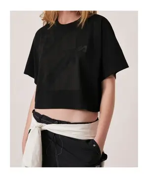 AUTRY Cropped Cotton Jersey T-shirt With Logo - Black