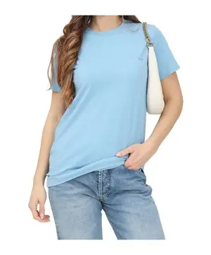 Pinko Crewneck T-shirt With Embroidered Logo - Blue