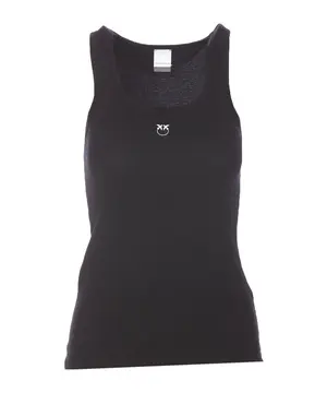 Pinko Logo Detailed Ribbed Tank Top - Black