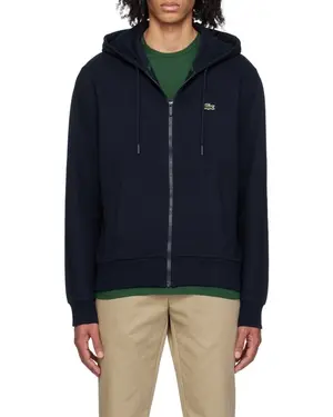 Lacoste Logo Patch Zip-up Drawstring Hoodie