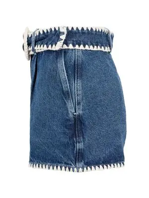 Farm Rio Crochet-trim Belted Denim Shorts