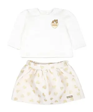 Moschino Long Sleeve T-shirt And Heart Motif Skirt Set