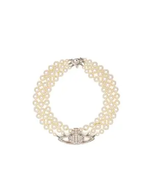 VIVIENNE WESTWOOD Layered Imitation Pearl Necklace With Crystal Embellishment - Yellow