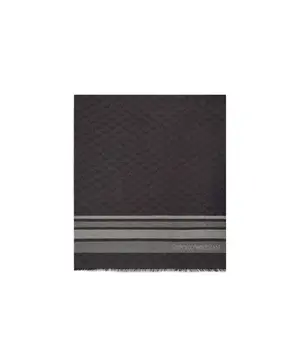 Emporio Armani Logo Jacquard Striped Frayed Scarf - Brown