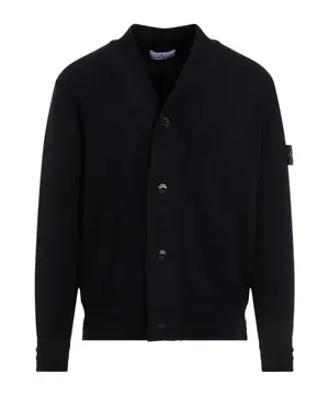 Stone Island V-neck Cardigan With Logo Patch - Blue