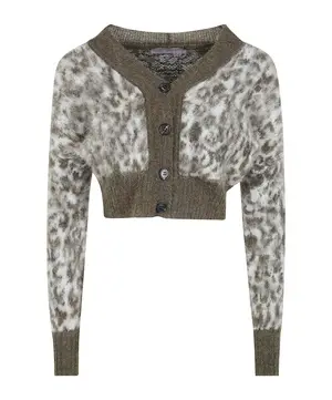 D.exterior Animal Print Cropped Cardigan - Gray