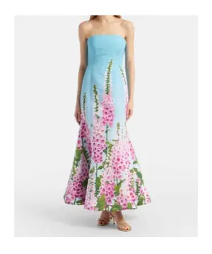 Oscar De La Renta Strapless Floral Print Gown