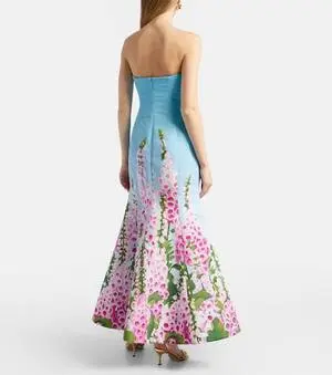 Oscar De La Renta Strapless Floral Print Gown