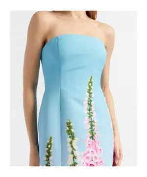 Oscar De La Renta Strapless Floral Print Gown
