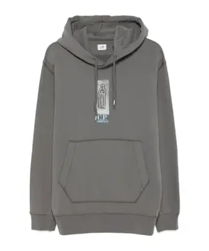 C.P. COMPANY Cotton Fleece Hoodie With Graphic Detail - Grey