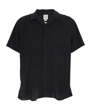 Calvin Klein Camp Collar Linen Shirt - Black