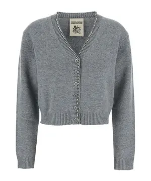 SEMICOUTURE Semi Couture Beaded V-neck Cardigan - Gray