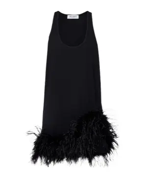 Attico Ribbed-knit Feather-trimmed Cotton Minidress - Black