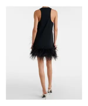 Attico Ribbed-knit Feather-trimmed Cotton Minidress