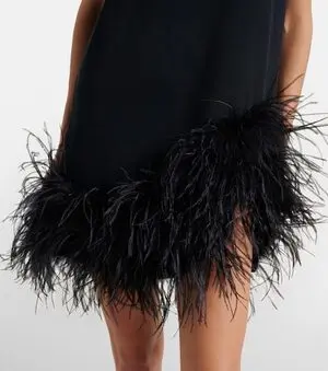 Attico Ribbed-knit Feather-trimmed Cotton Minidress