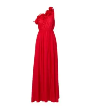 LEO Jenni Draped Floral-appliqué Silk Gown - Red