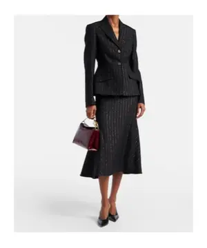 Erdem Pinstripe Wool Midi Skirt
