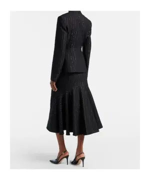 Erdem Pinstripe Wool Midi Skirt
