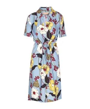 Marni Floral Print Short Sleeve Dress - Blue