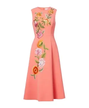 Carolina Herrera Embroidered Floral Midi Dress - Pink