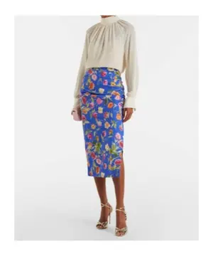 Carolina Herrera Floral Ruched Cotton-blend Midi Skirt