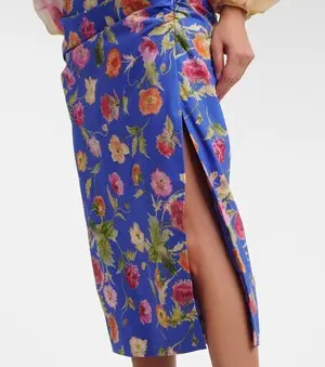 Carolina Herrera Floral Ruched Cotton-blend Midi Skirt