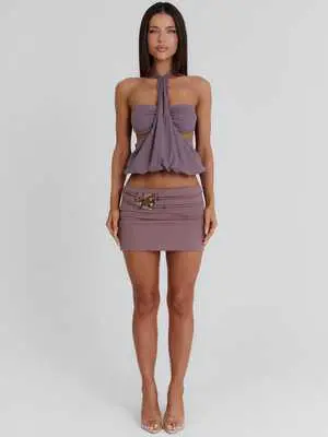 OUTCAST Eleannor Mini Skirt Taupe