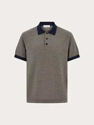 FERRAGAMO Short Sleeve Micro Check Polo - Blue