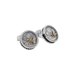 Tateossian Round Skeleton Gear Static Cufflinks With Enamel In Palladium Plated - Black