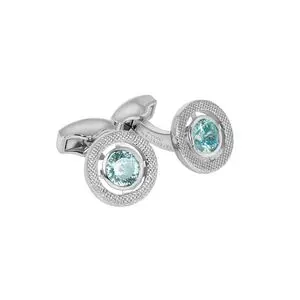 Tateossian Silver / Blue Halo Round Cz Cufflinks With Aquamarine & Rhodium Plated - Silver/blue