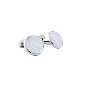 Tateossian Rotondo Guilloche Semi-precious Cufflinks With White Mother Of Pearl In Stainless Steel - Silver