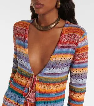Etro Crochet Striped Cotton Cardigan