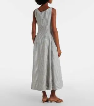 Polo Ralph Lauren Striped Linen Midi Dress - Blue