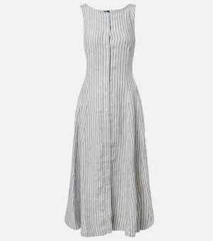 Polo Ralph Lauren Striped Linen Midi Dress - Blue