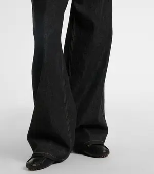 Brunello Cucinelli Leather-trimmed Wide-leg Jeans - Black