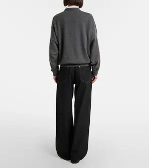 Brunello Cucinelli Leather-trimmed Wide-leg Jeans - Black