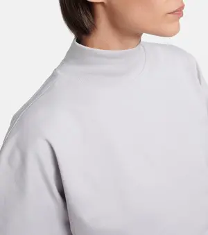 Alaïa Cropped High Neck T-shirt In Gris Perle Cotton