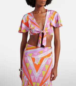 Emilio Pucci Angoli Jersey Satin Crop Top - Multicoloured