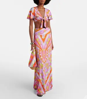 Emilio Pucci Angoli Jersey Satin Crop Top - Multicoloured